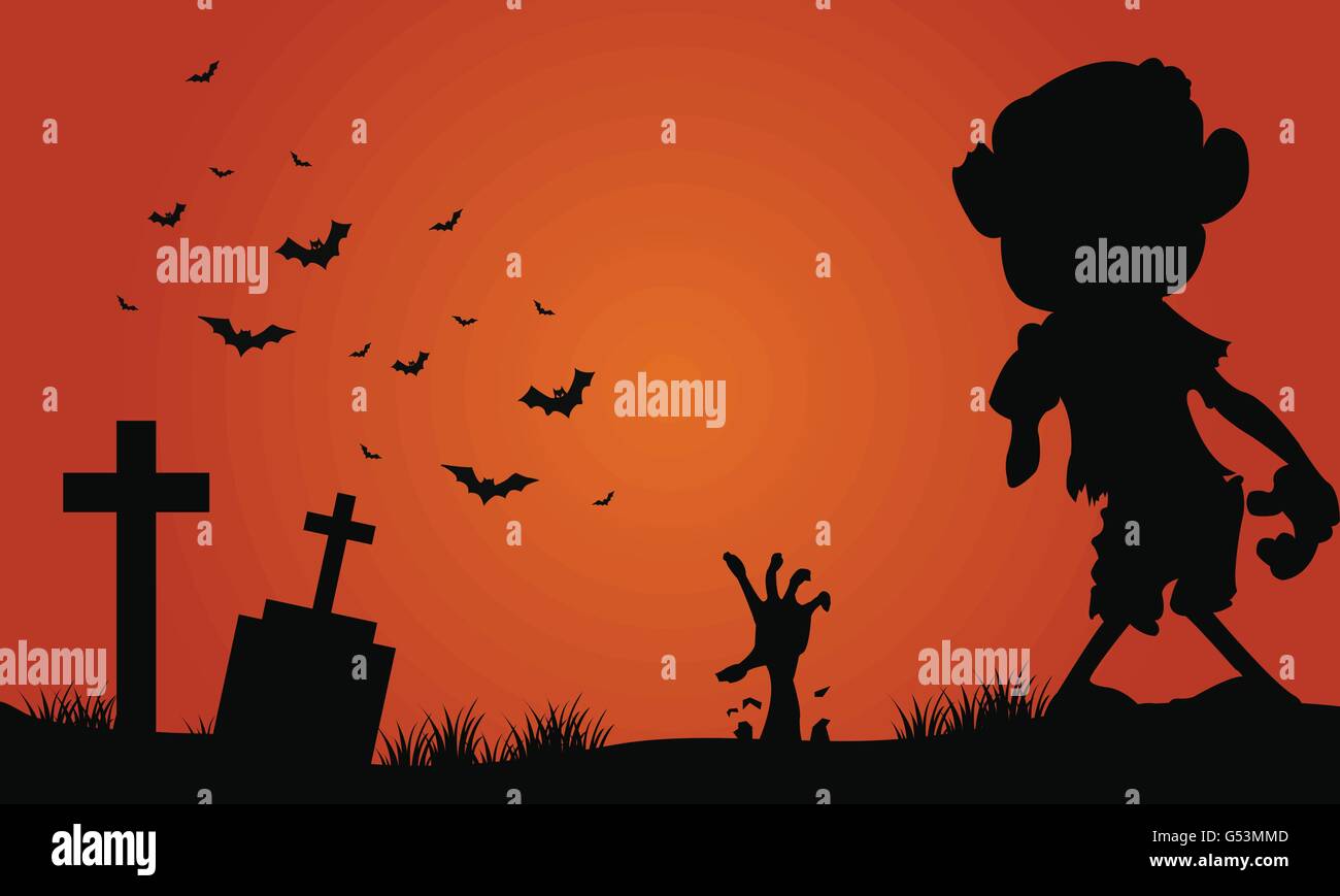 Halloween zombie and bat of silhouette Stock Vector Image & Art - Alamy