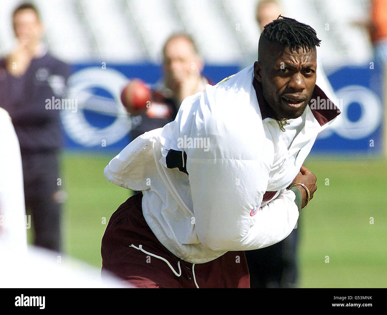 West Indian fast bowler Curtley Ambrose getting some net practice at ...