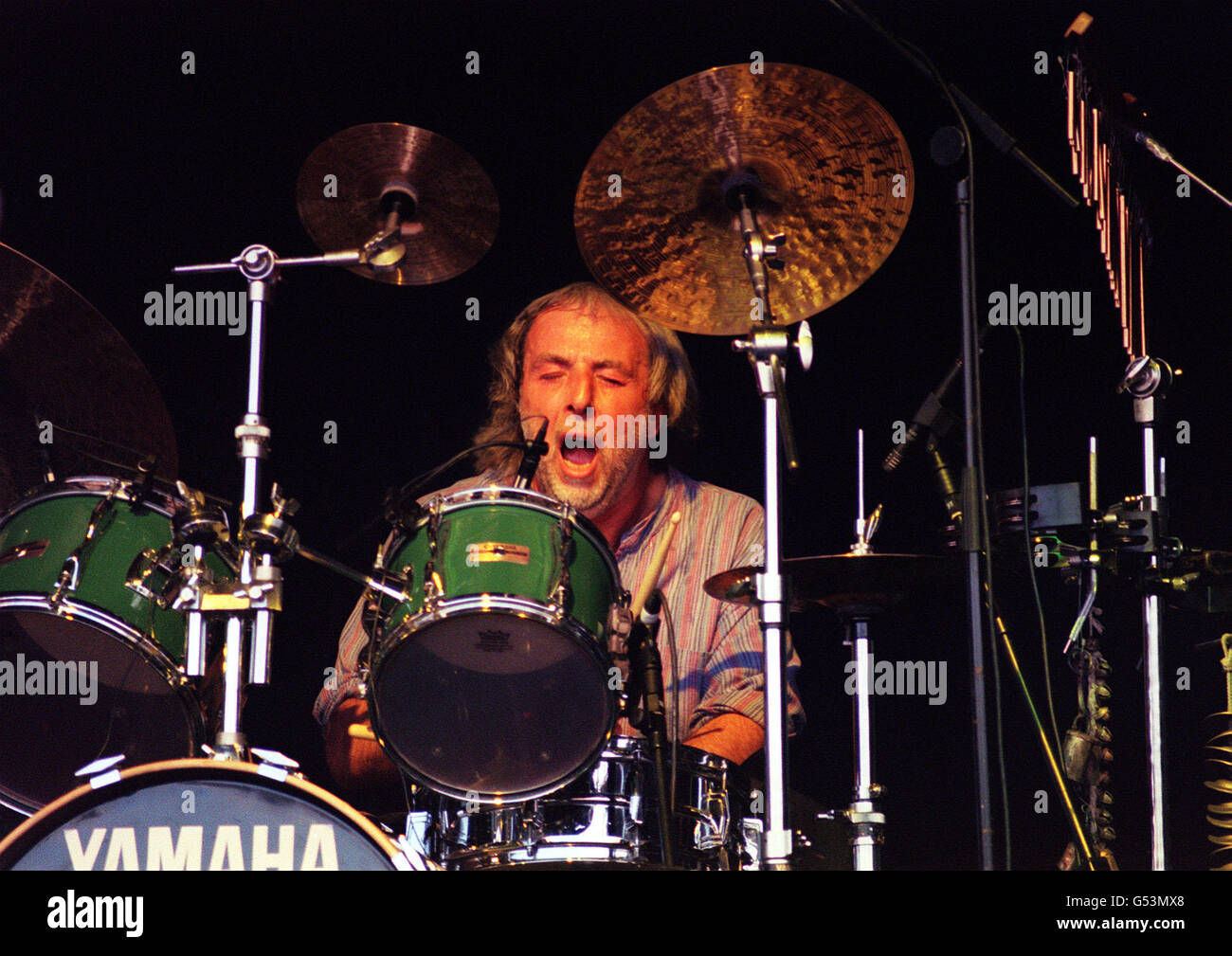 Gerry Conway drummer of the band Fairport Convention performing on ...