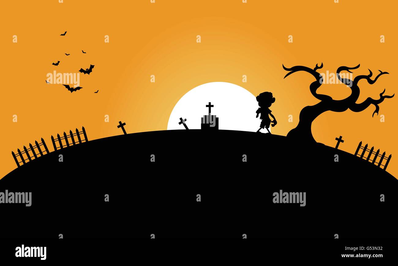 Zombie and bat halloween backgrounds silhouette Stock Vector Image ...