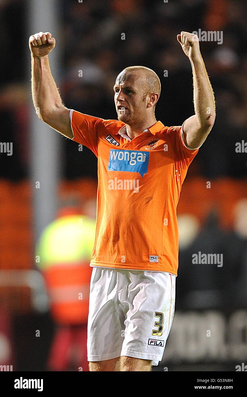 Blackpool's Stephen Crainey celebrates victory after the final whistle ...