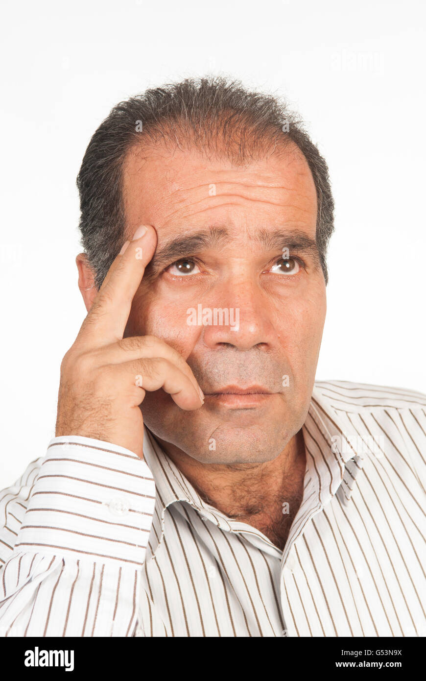Man hand on head thinking Stock Photo - Alamy