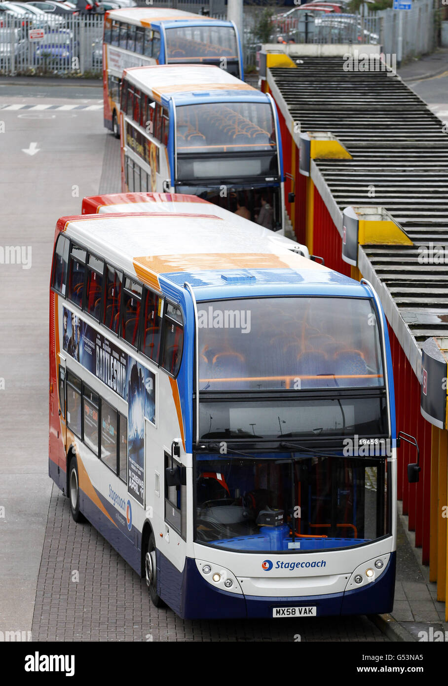 General view of Stagecoach buses in Stockport bus station Stock Photo ... General view of Stagecoach buses in Stockport bus station Stock Photo ...
