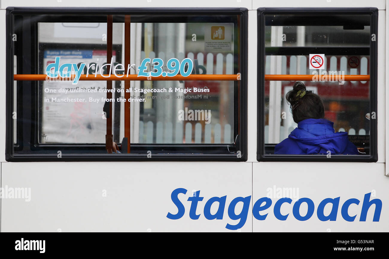 General view of Stagecoach buses in Stockport bus station Stock Photo ...