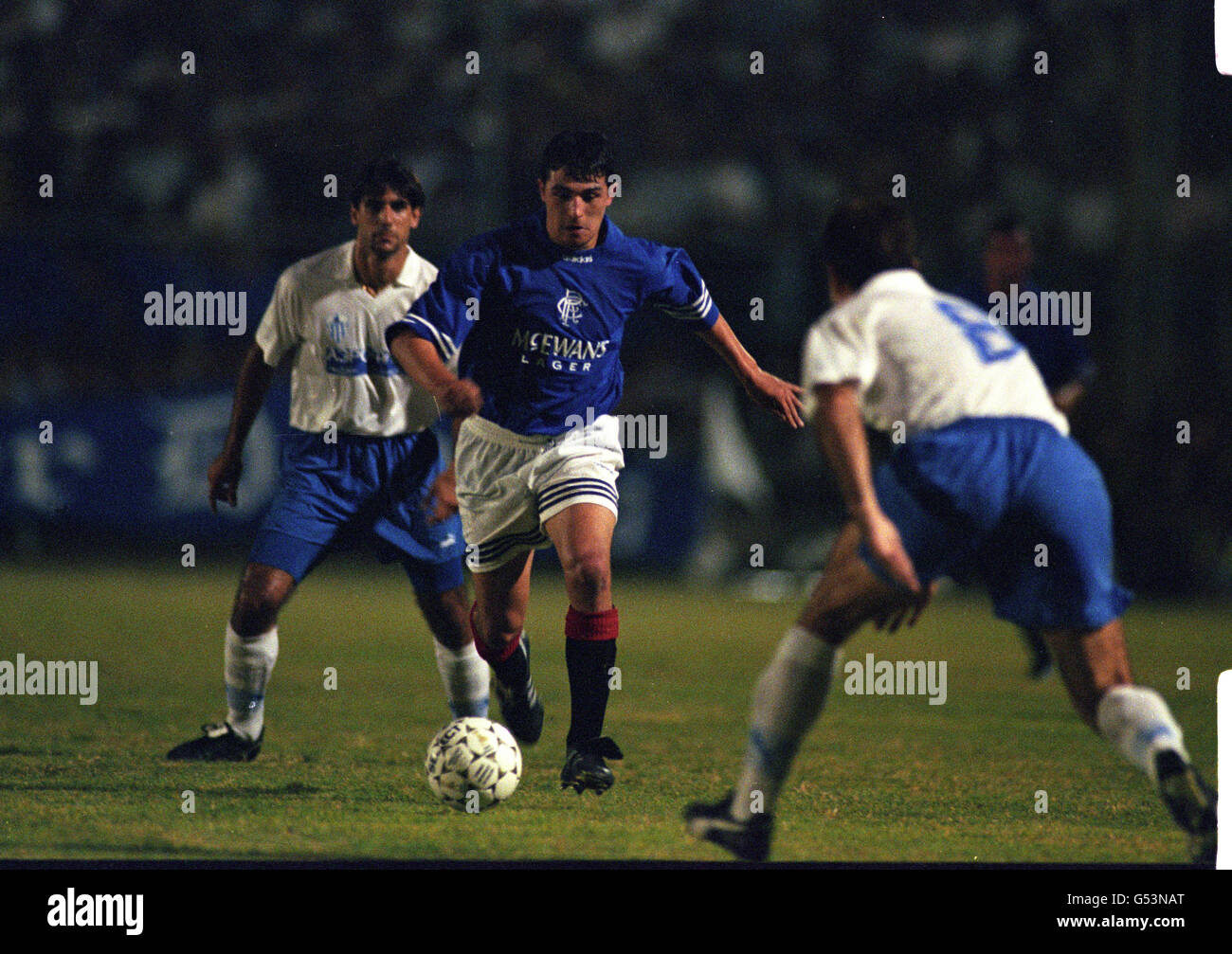 CHARLIE MILLER, GLASGOW RANGERS, TAKE ON ANORTHOSIS FAMAGUSTA DEFENDERS ...