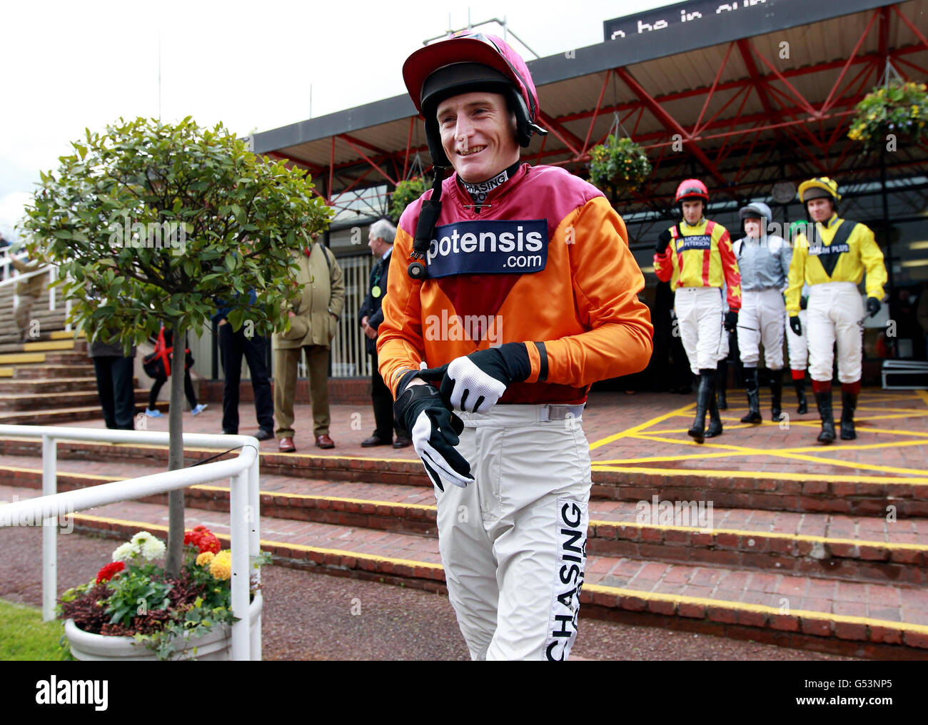 Grand National winning jockey Daryl Jacob emerges from the weighing ...