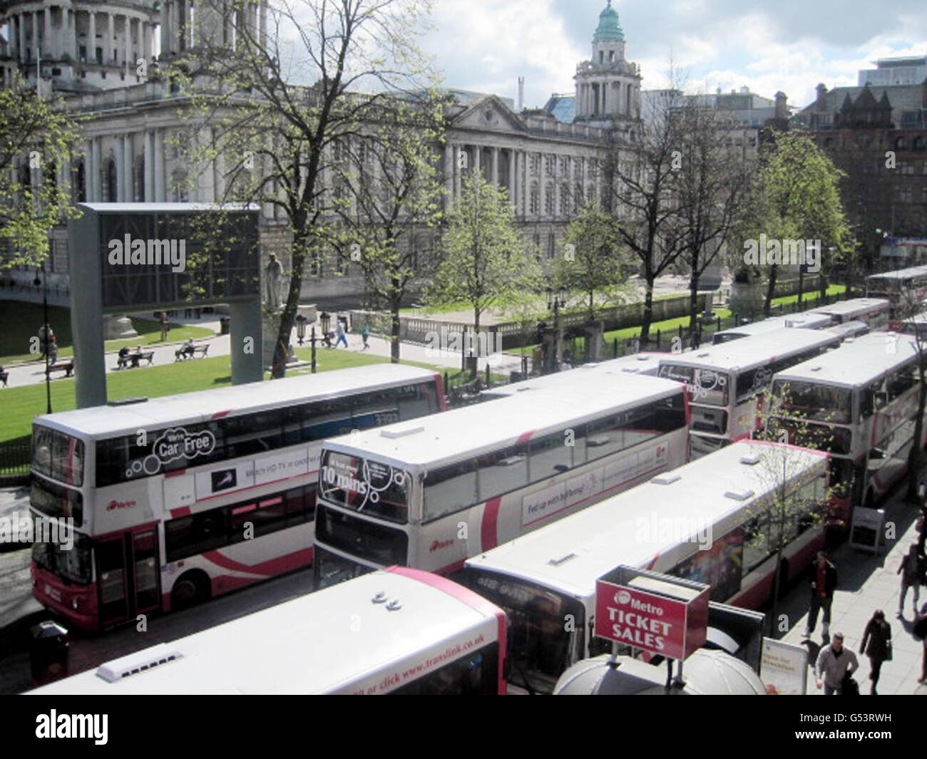 Translink Metro buses abandoned outside Belfast City Hall as bus ...