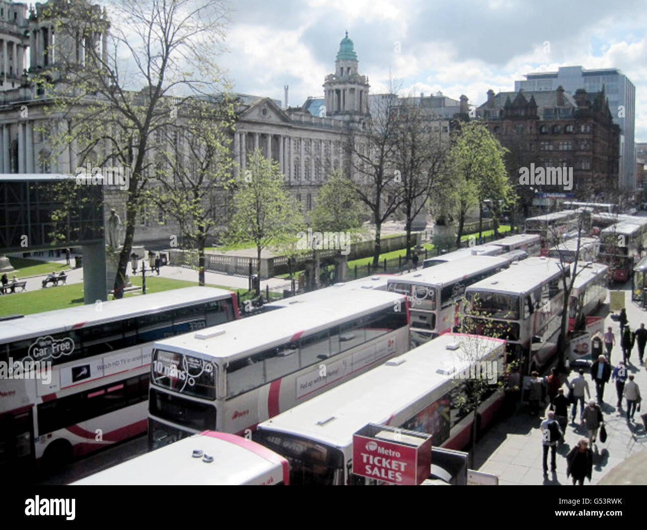 Translink Metro buses abandoned outside Belfast City Hall as bus ...