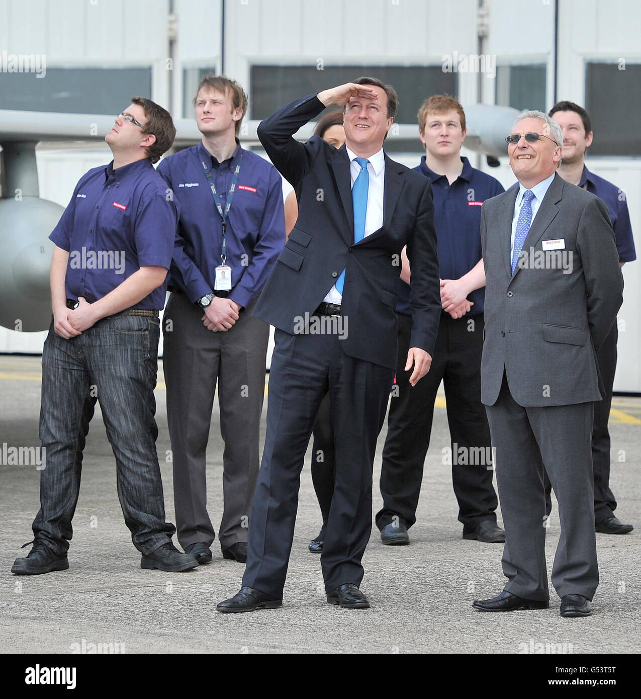 Prime Minister David Cameron watches a Eurofighter Typhoon with ...