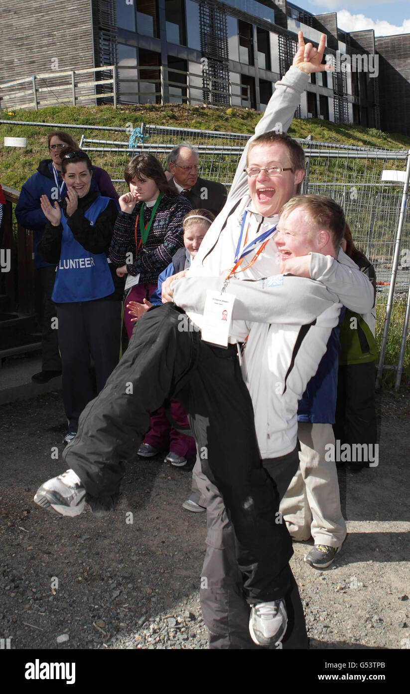 Charlie O'Rielly and Ben Purcell celebrate after they took part in the ...