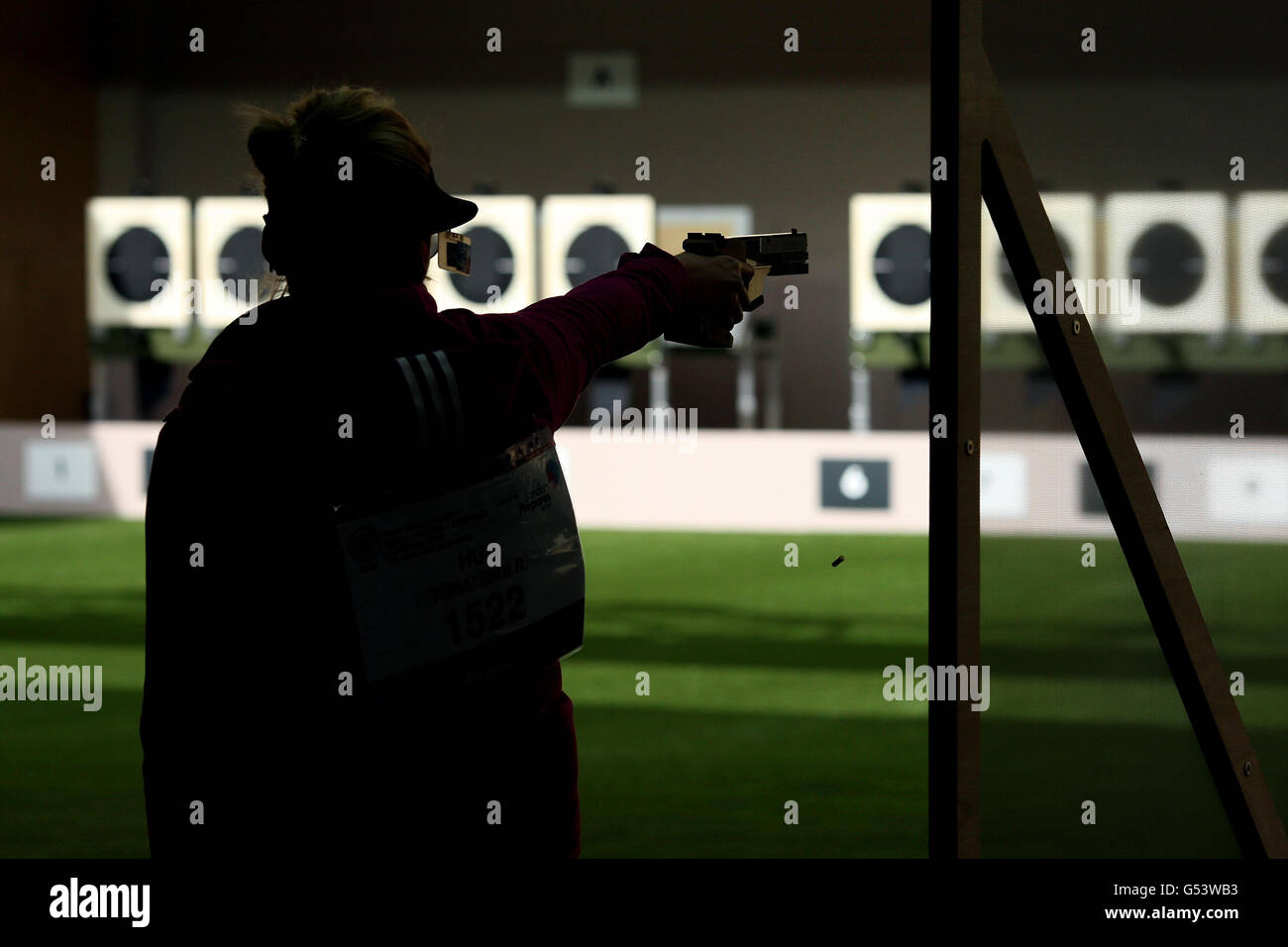 A competitor in action during the women's 25m pistol competition during ...