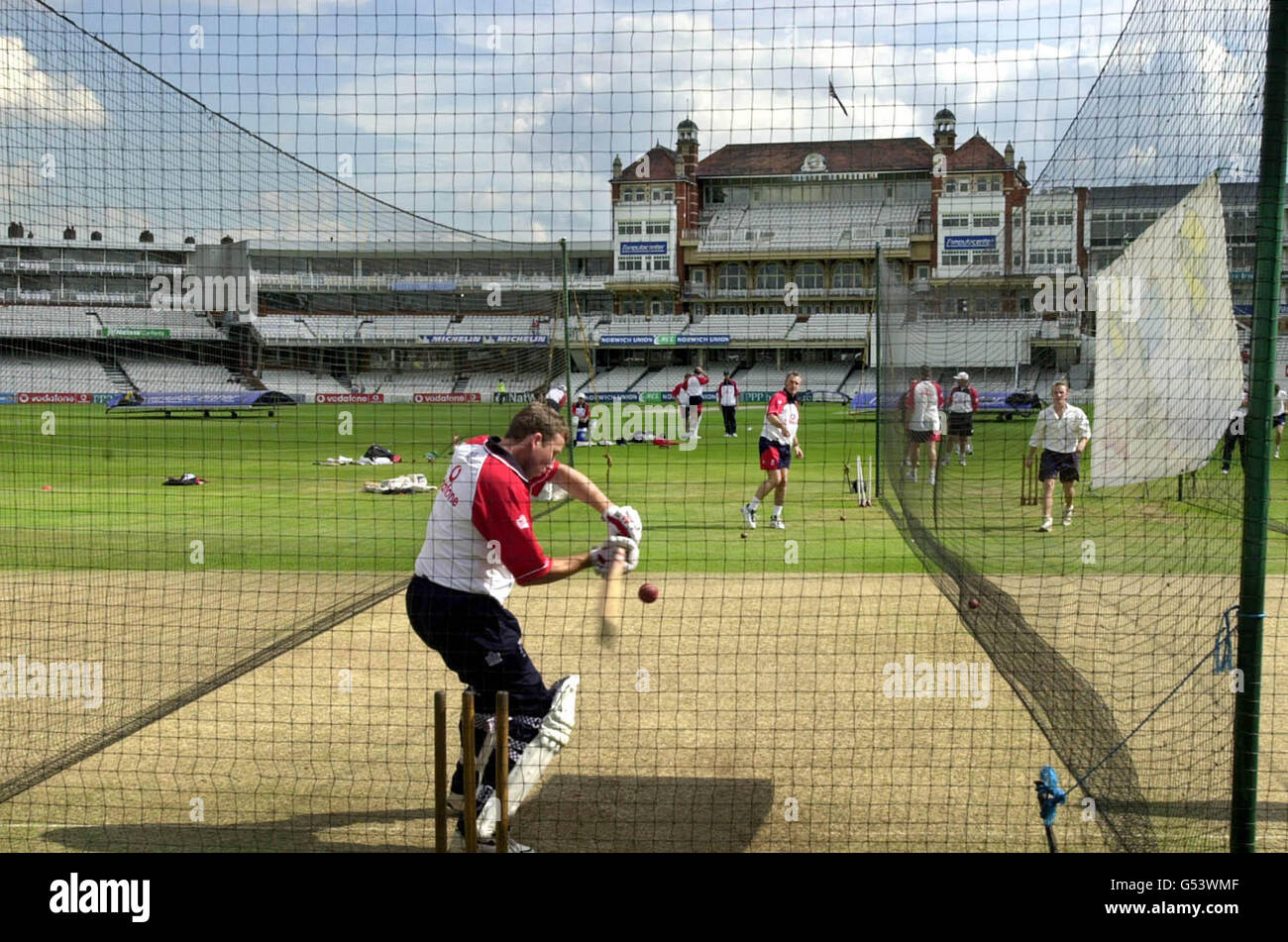 Cricket batting action net back view michael atherton hi-res stock ...