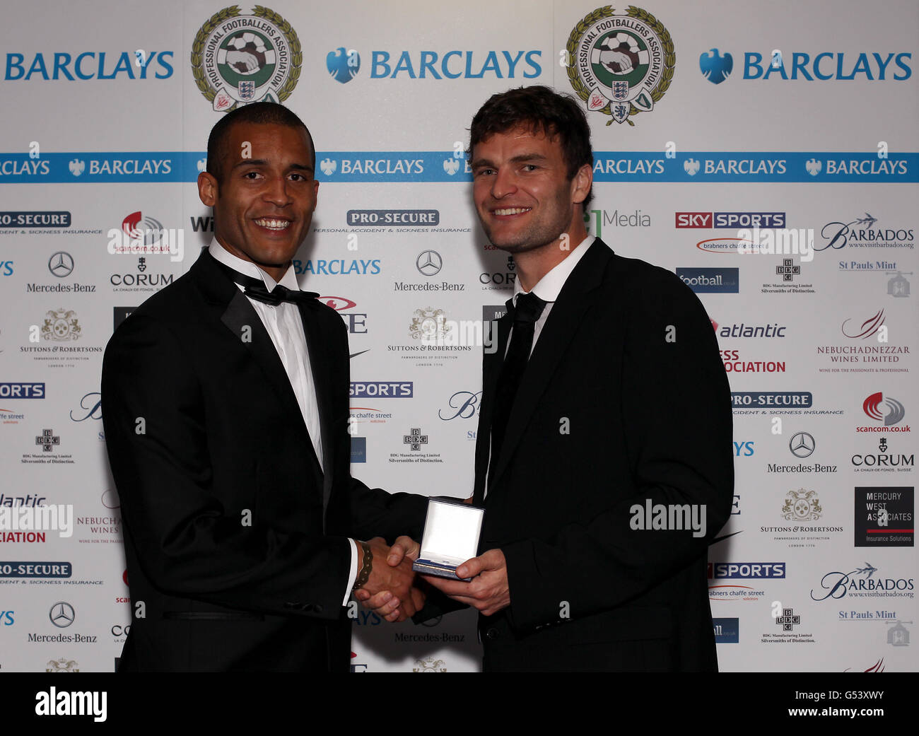 Shrewsbury Town's Ian Sharps (right) with PFA chairman Clarke Carlisle ...
