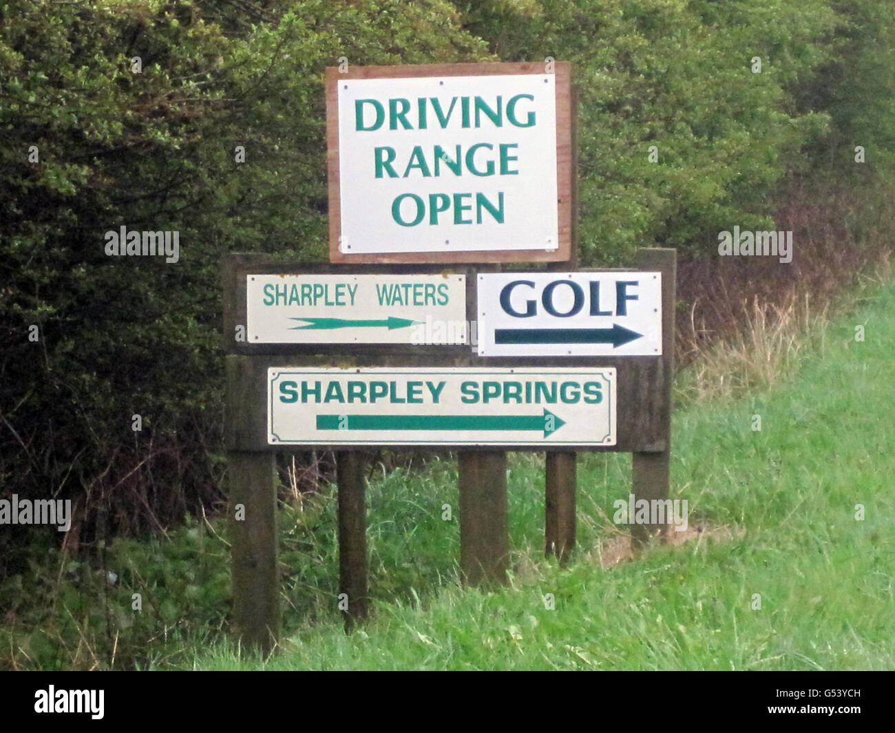 Sign for Sharpley Golf Club, off the B1040 in County Durham where a ...