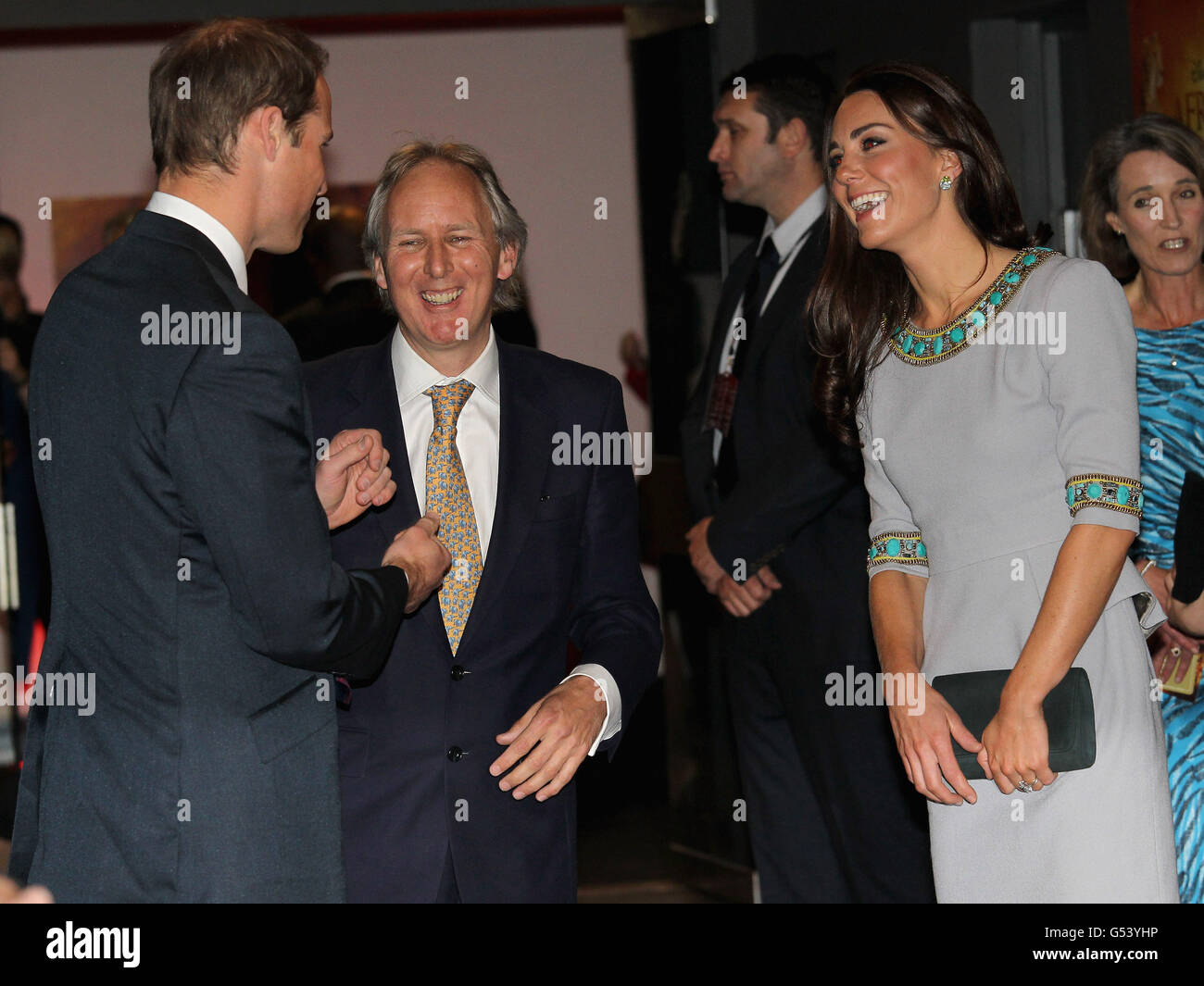 The Duke and Duchess of Cambridge talk to Charlie Mayhew (2nd left) of ...
