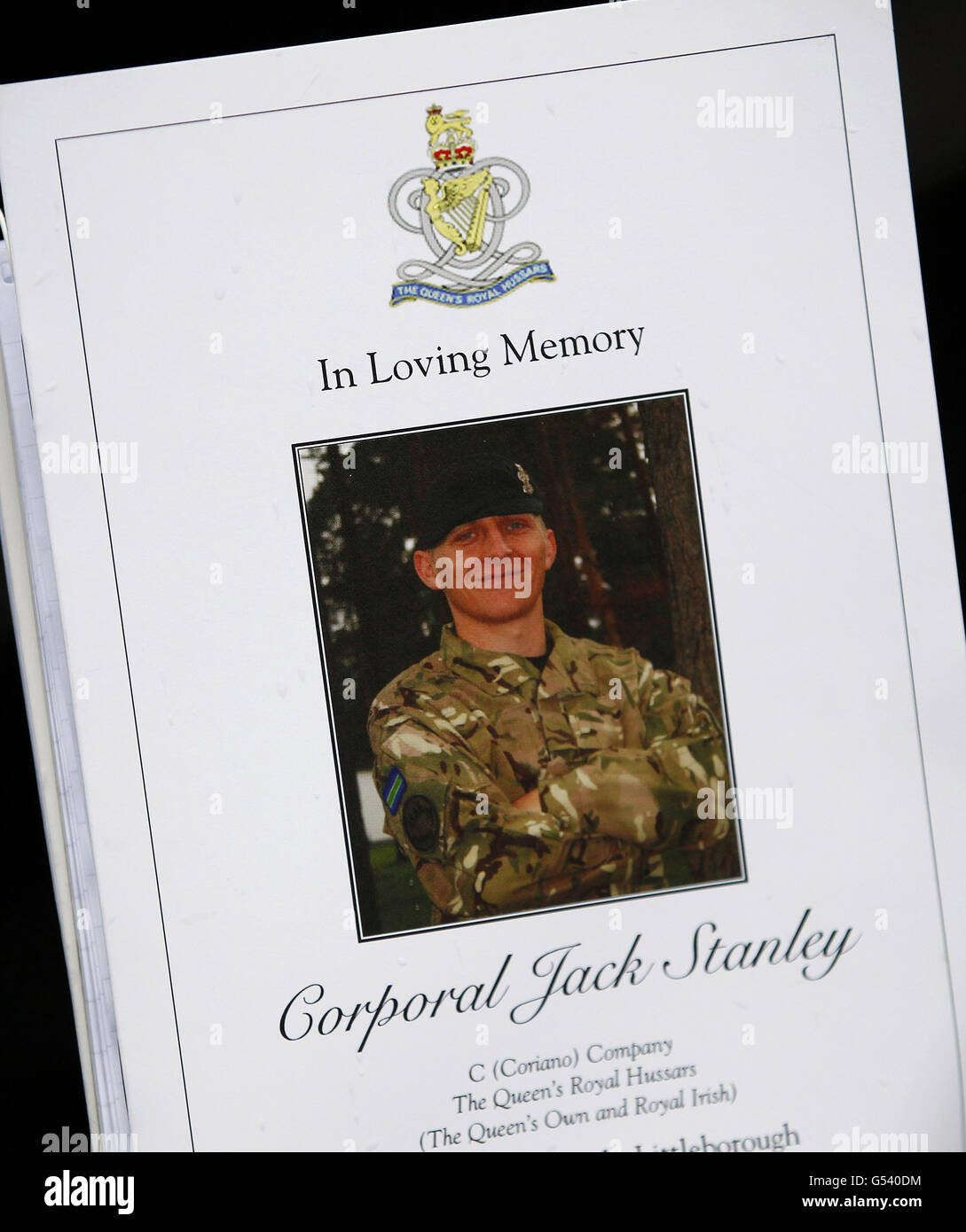 A copy of the order of service ahead of the funeral of Corporal Jack ...