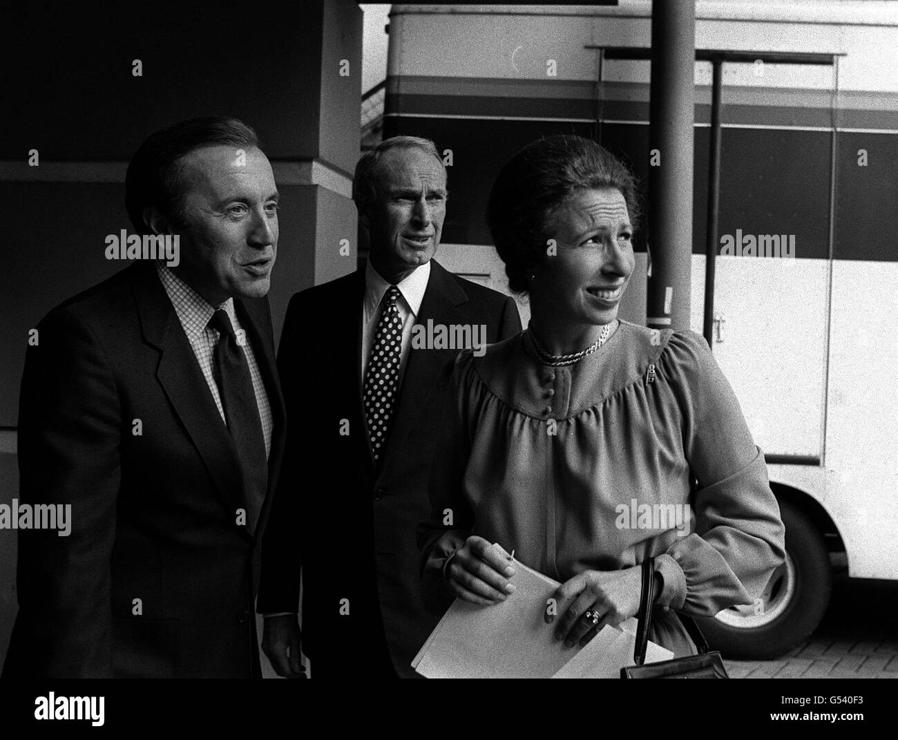 Princess Anne is greeted on her arrival at the TV-AM London studios by ...