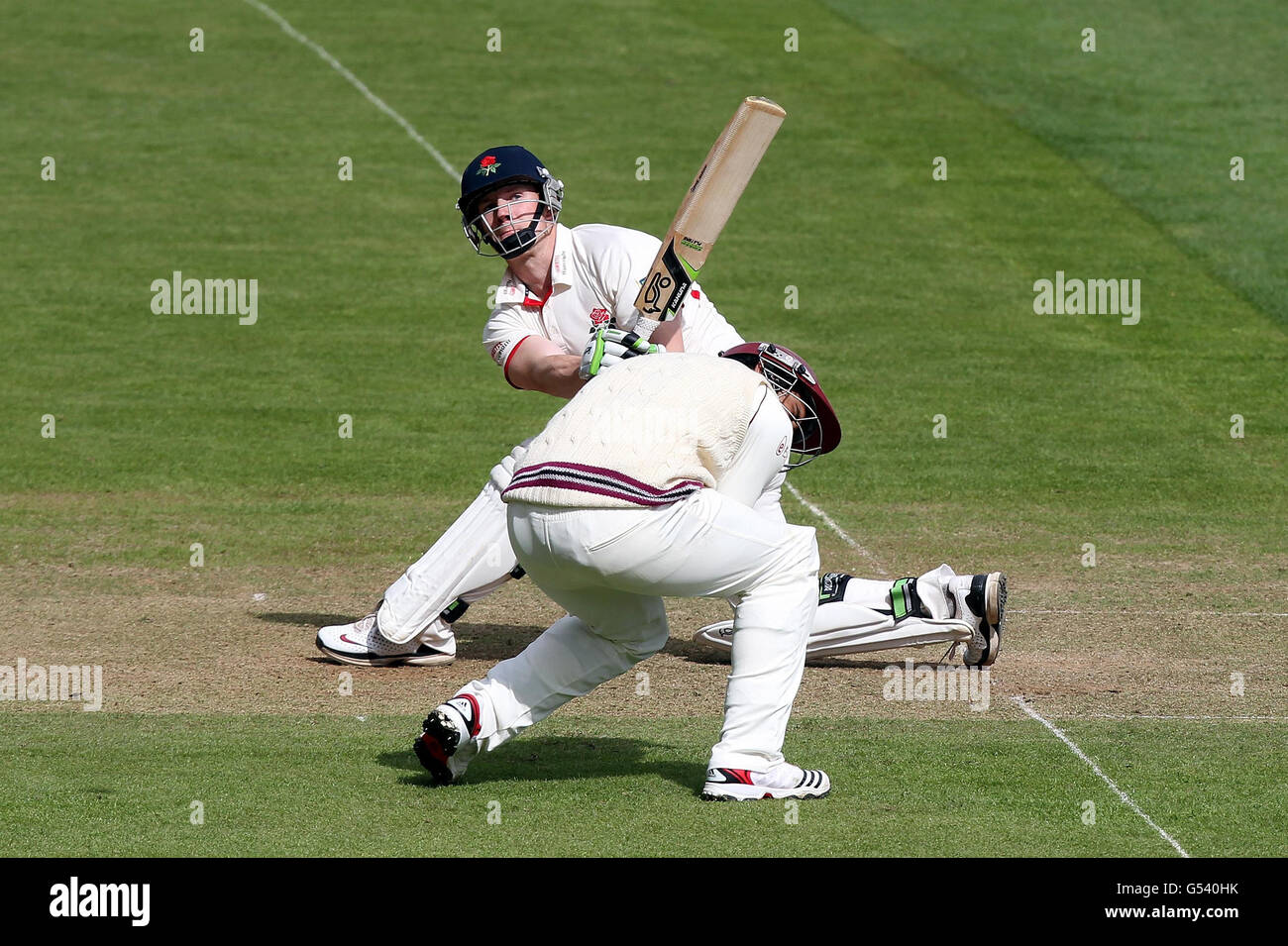 Lancashire's Steven Croft hits a six during the LV County Cricket ...