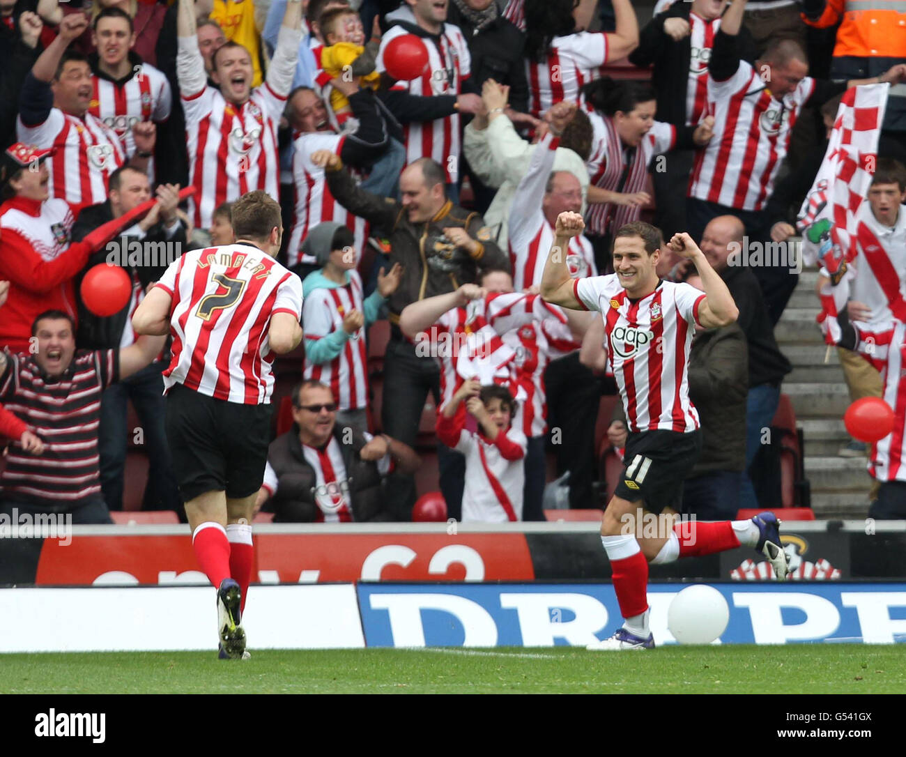Southampton's Billy Sharp (right) celebrates scoring his sides opening ...