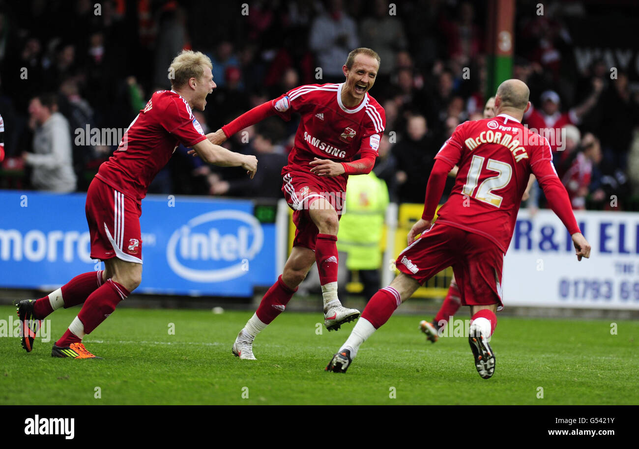 Swindon Town's Paul Benson celebrates his goal to make it 2-0 during ...