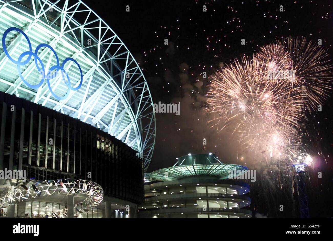 Olympic Opening Fireworks. Fireworks light up the night sky over the ...