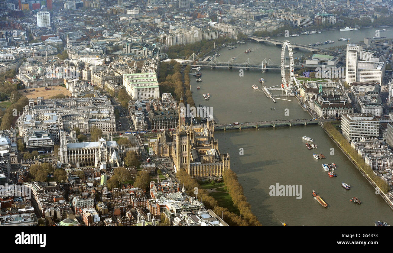 Aerial view of Westminster including Westminster Abbey, Whitehall ...