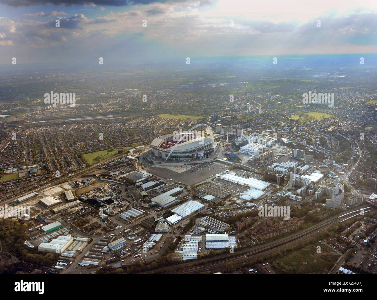 Aerial view of wembley stadium and wembley arena hi-res stock ...