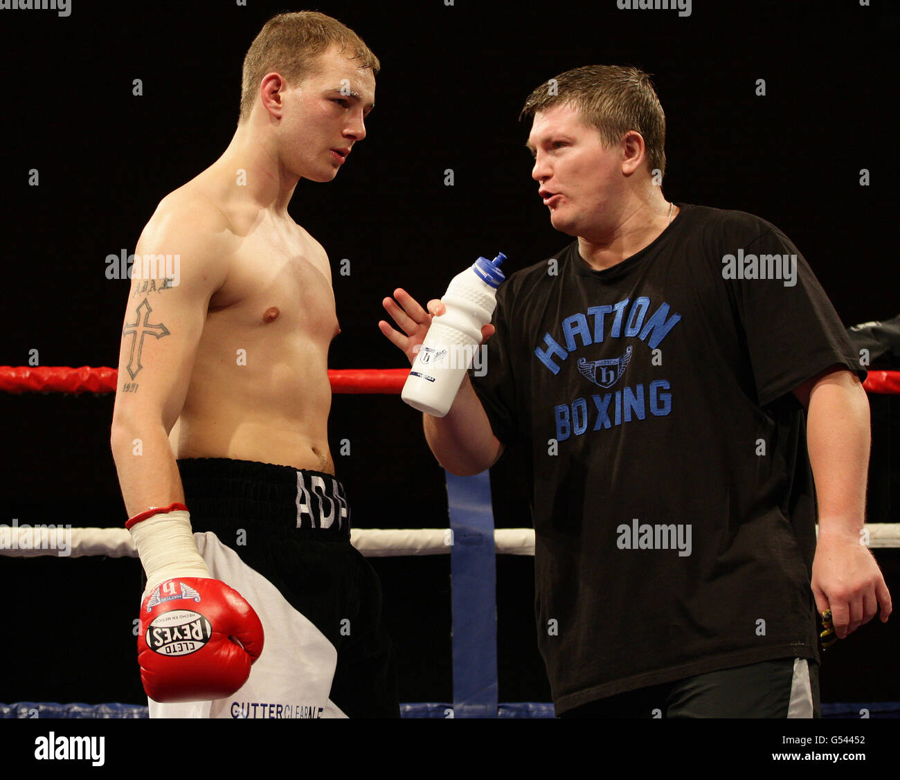 Boxing - Oldham Sports Centre. Trainer Ricky Hatton with Adam Little ...