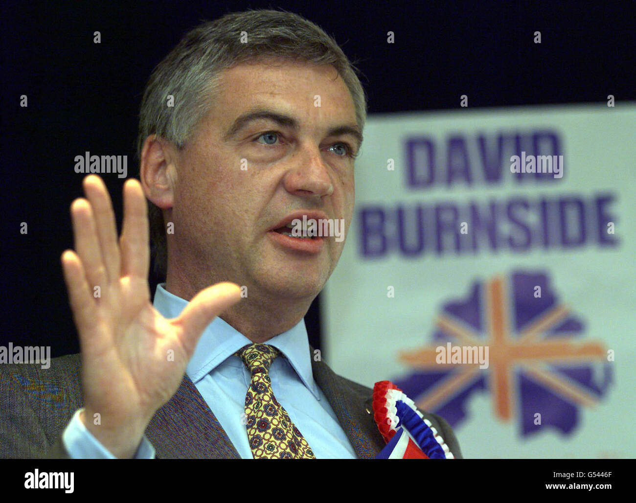 Northern ireland politics speaking mouth open hand raised poster sign ...