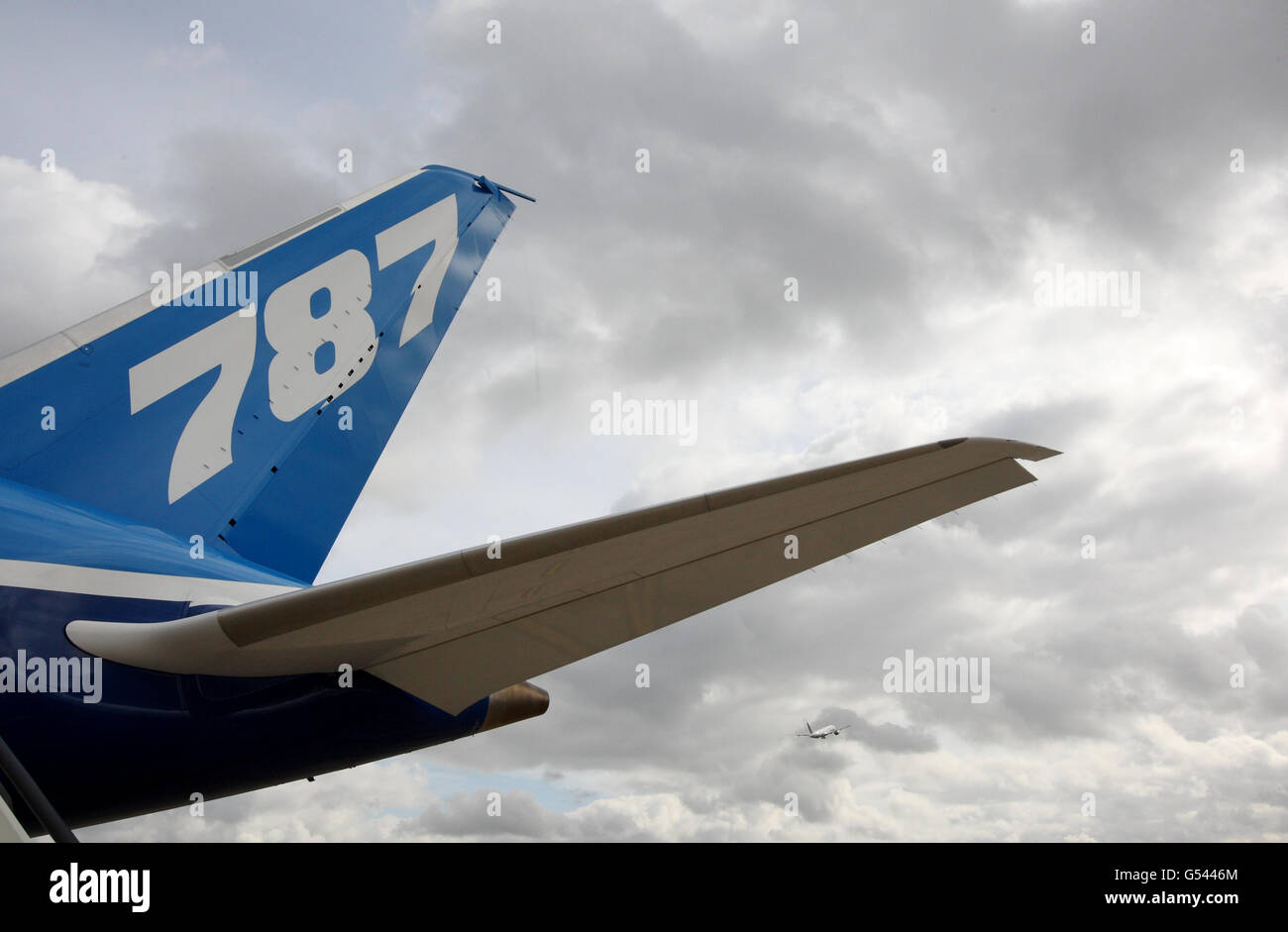 A general view of the tail fin of the Boeing Dreamliner 787, during its ...