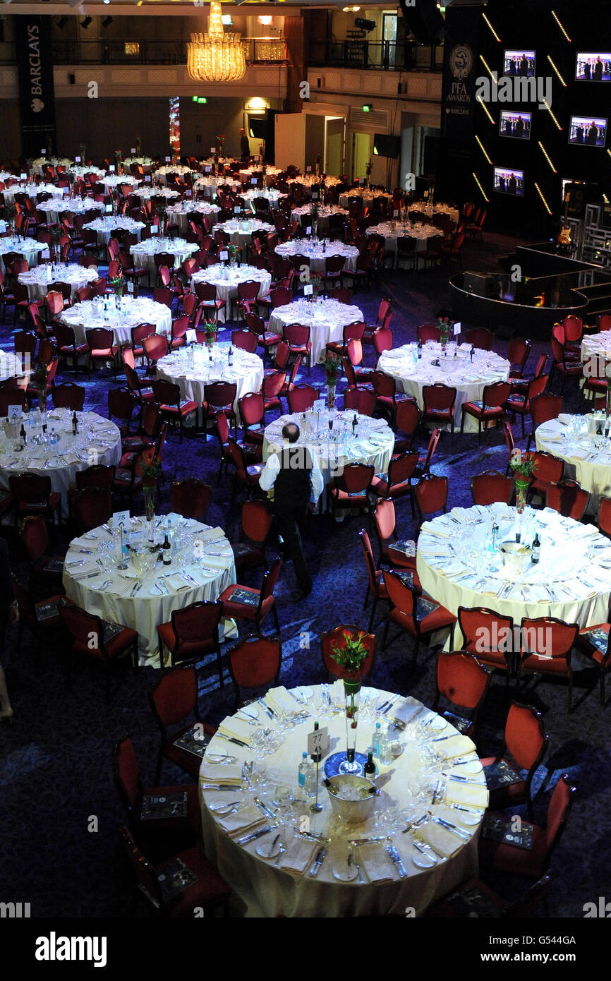 A general view of the dinner tables decorated and ready for the awards ...