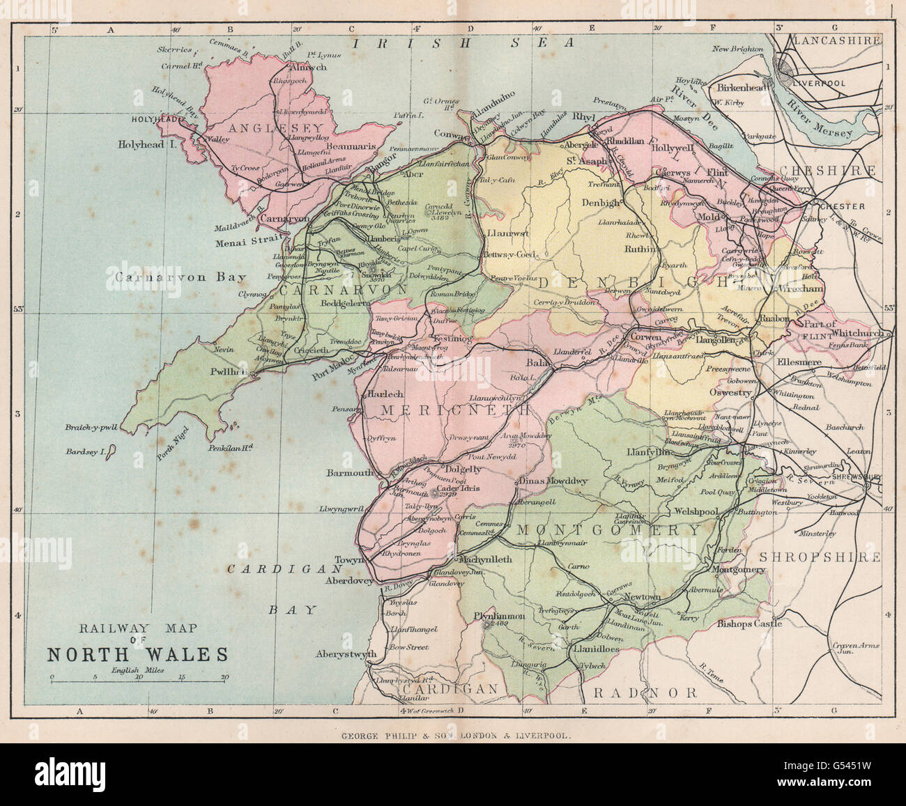 WALES: Railway Map of North Wales. BARTHOLOMEW, 1896 Stock Photo - Alamy