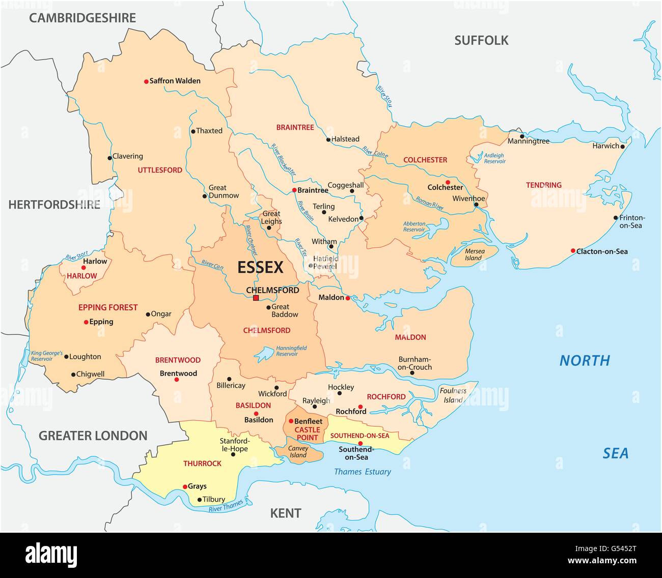 Vector Map Of The Administrative County Essex England Stock Vector Image And Art Alamy