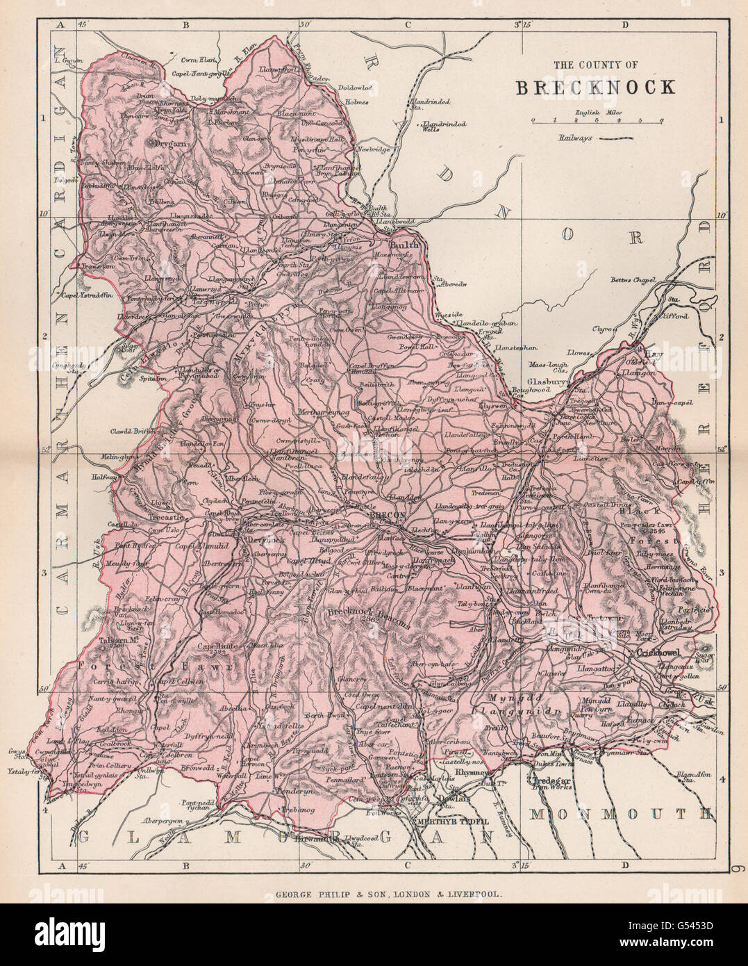 BRECKNOCKSHIRE:"County of Brecknock".Brecon Beacons. Wales. BARTHOLOMEW ...