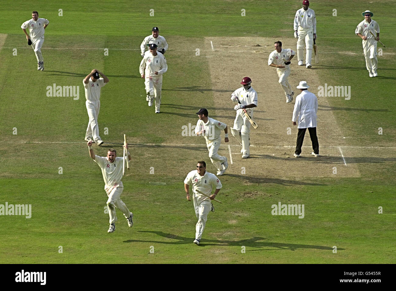 Cricket celebrating jumping running carrying stumps hi-res stock ...