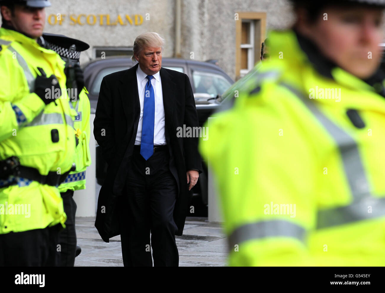 Donald Trump arrives at the Scottish Parliament in Edinburgh where they ...