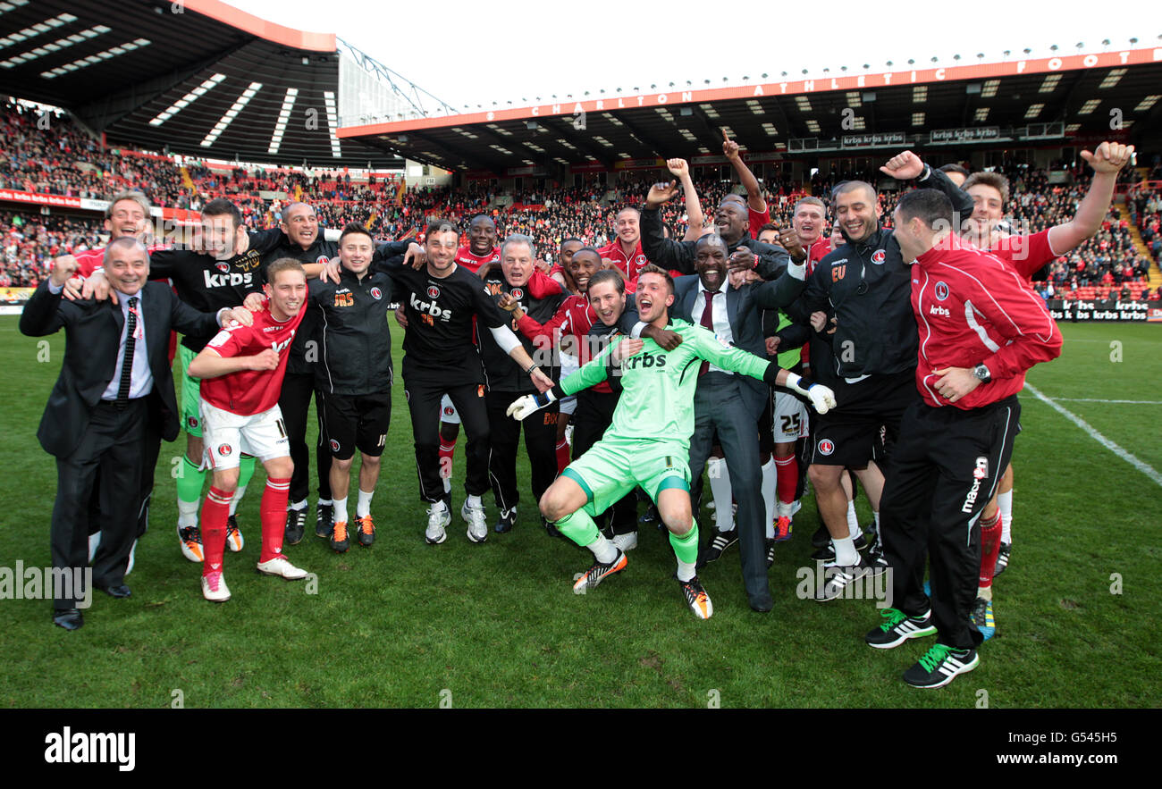 Charlton Athletic players and staff celebrate after clinching the ...