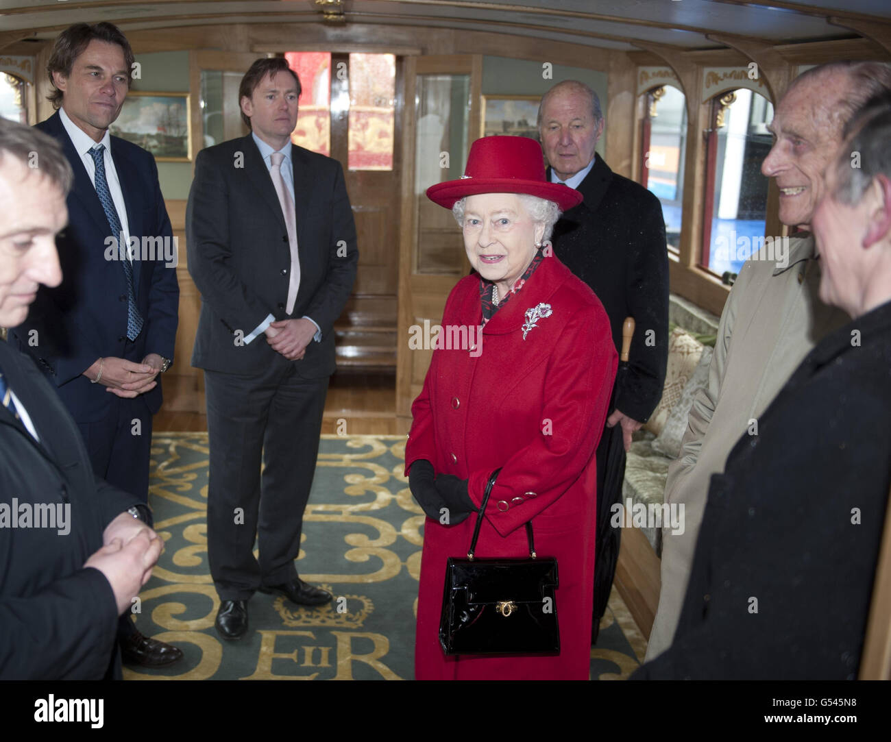 Queen Elizabeth II and Duke of Edinburgh during a tour of Gloriana, the ...