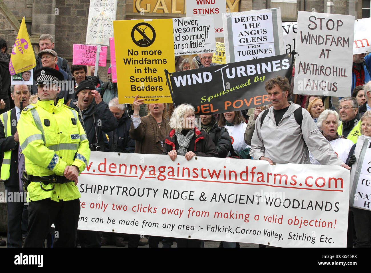Anti-Wind power protesters at the Scottish Parliament in Edinburgh as ...