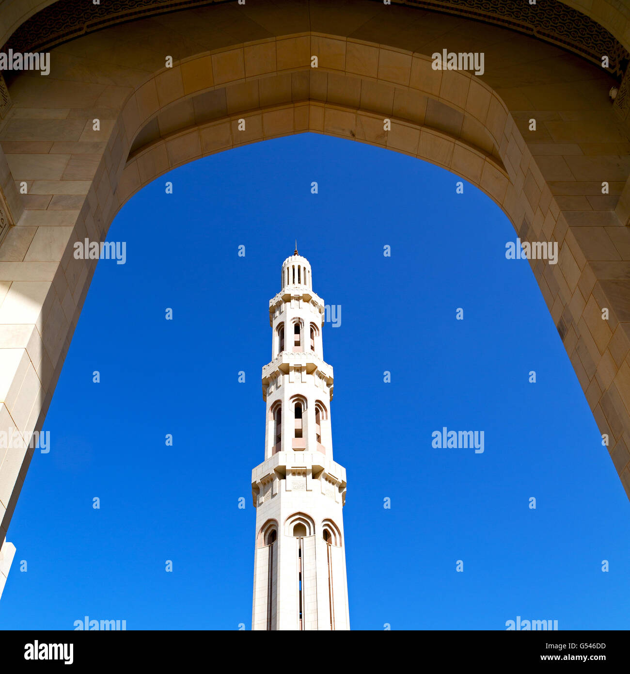 minaret and religion in clear sky in oman muscat the old mosque Stock ...