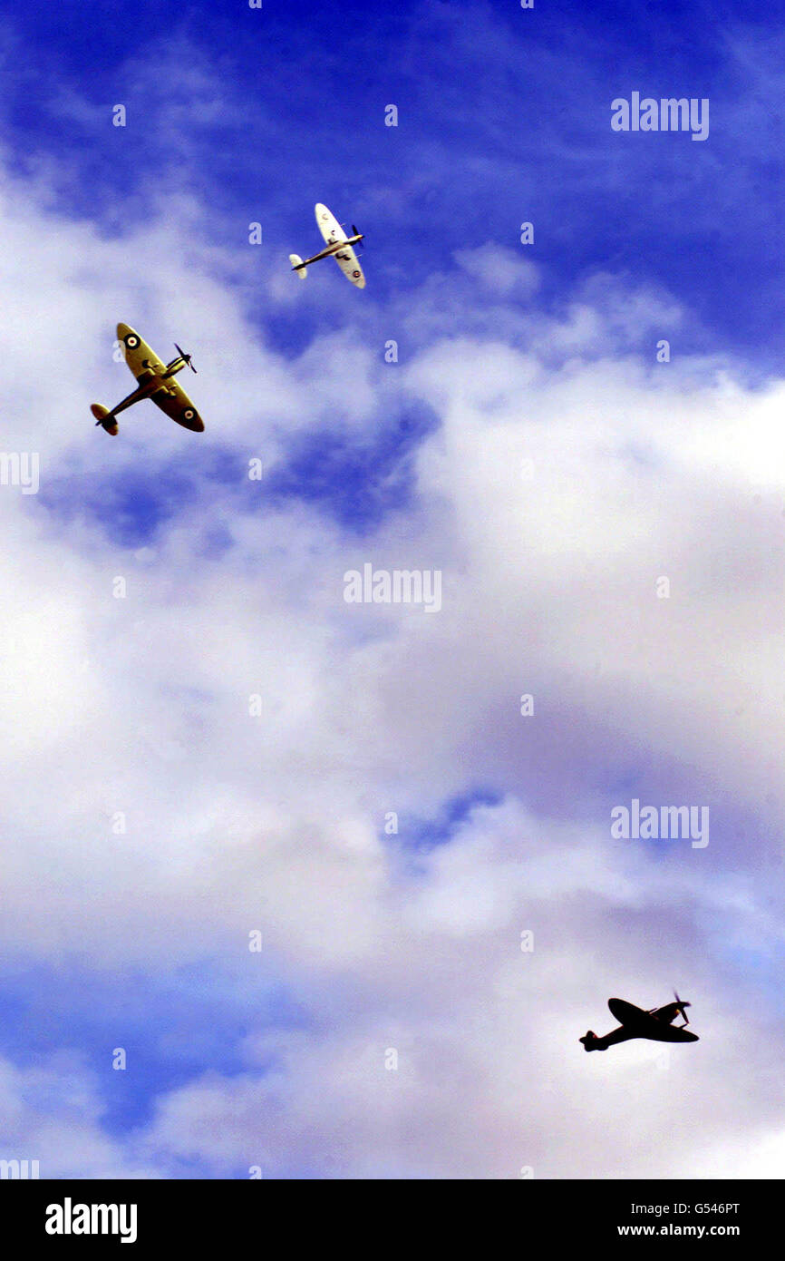 Part of the Spitfire fly past during the Battle of Britain Air Show at ...