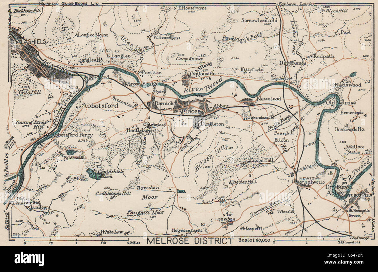 MELROSE DISTRICT. Vintage map plan. Galashiels Abbotsford Tweed ...