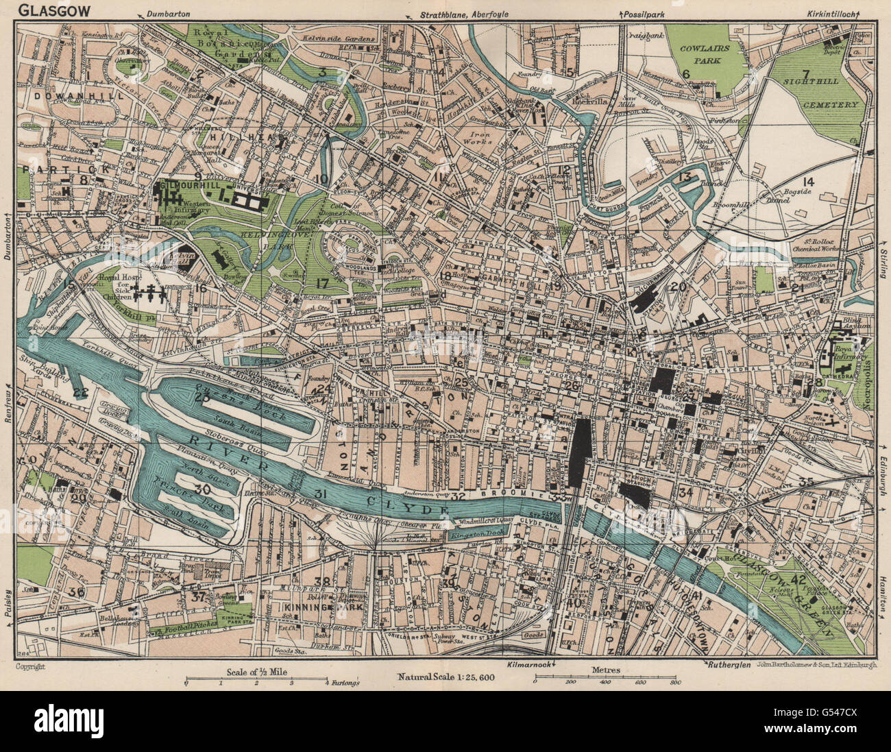GLASGOW. Vintage town city map plan. Scotland, 1932 Stock Photo - Alamy