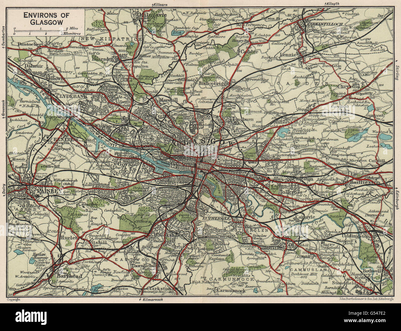 ENVIRONS OF GLASGOW. Vintage town city map plan. Paisley. Scotland ...