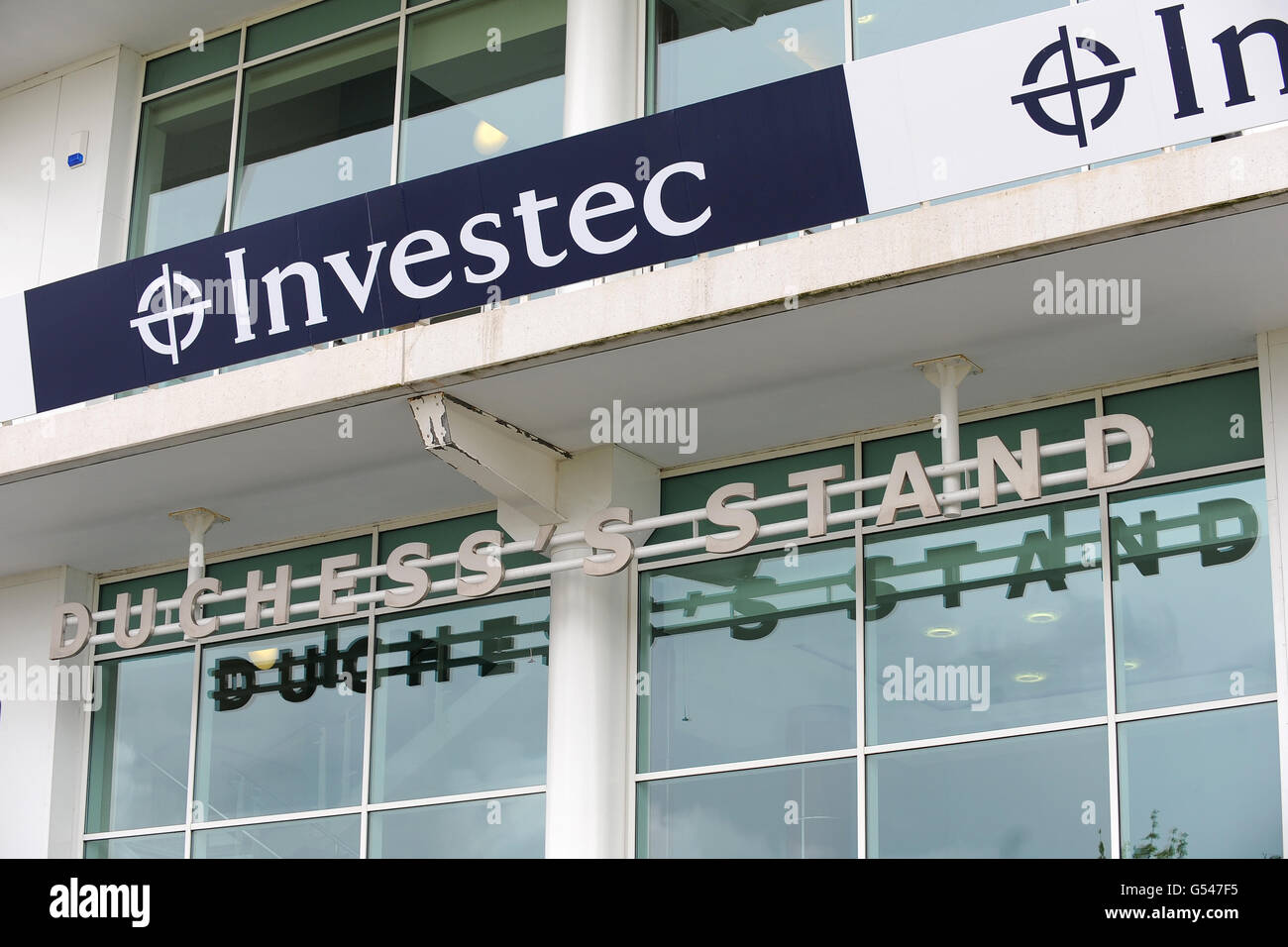 Investec signage on the front of the duchess stand hi-res stock ...