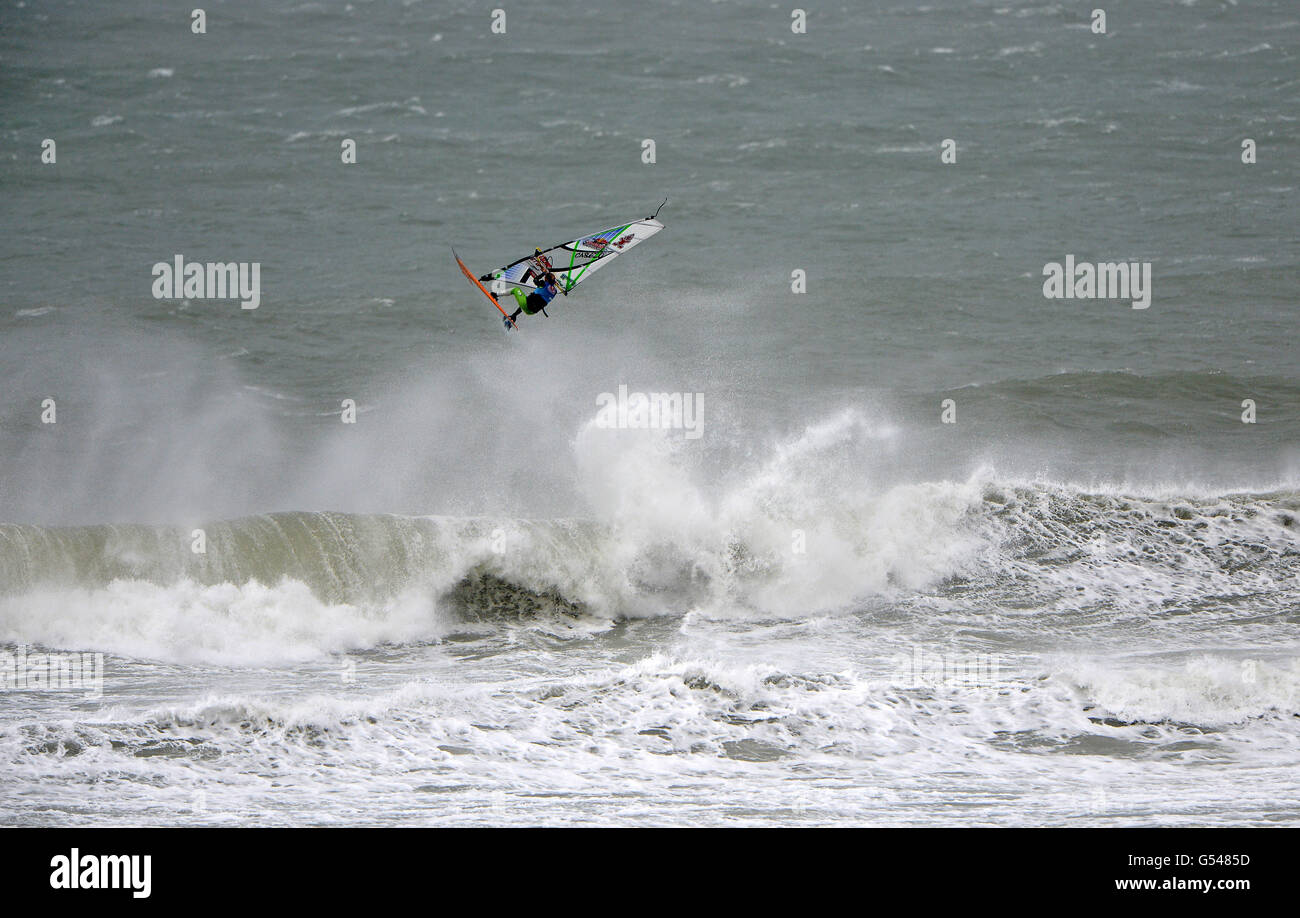 Red Bull Storm Chasers Extreme Windsurfing in dramatic rough seas Stock ...