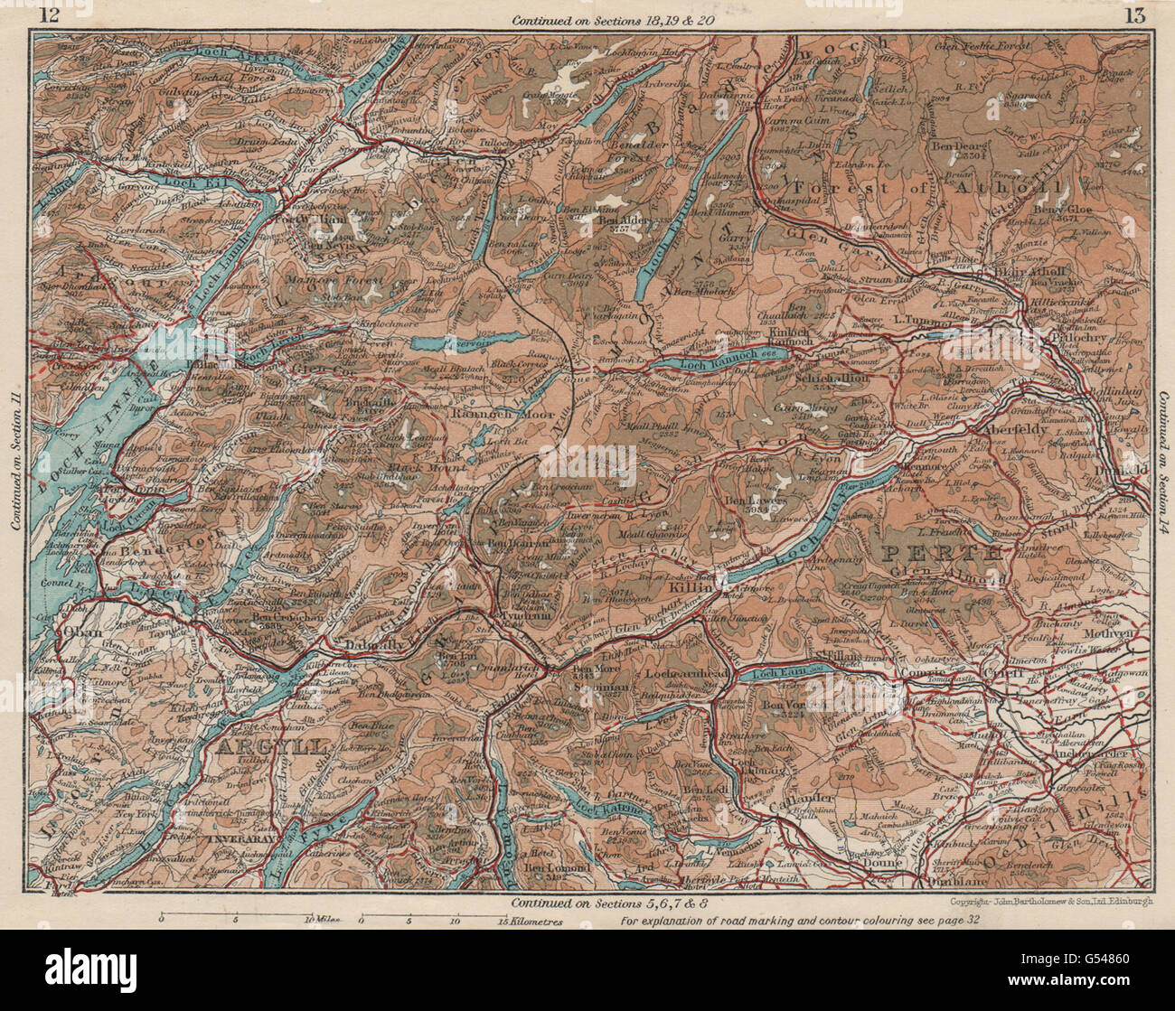 SCOTLAND. Argyll Perth Loch Linnhe. Vintage map plan, 1932 Stock Photo ...