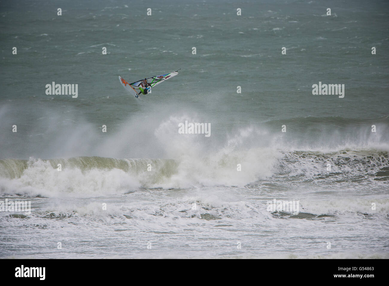Red Bull Storm Chasers Extreme Windsurfing in dramatic rough seas Stock ...