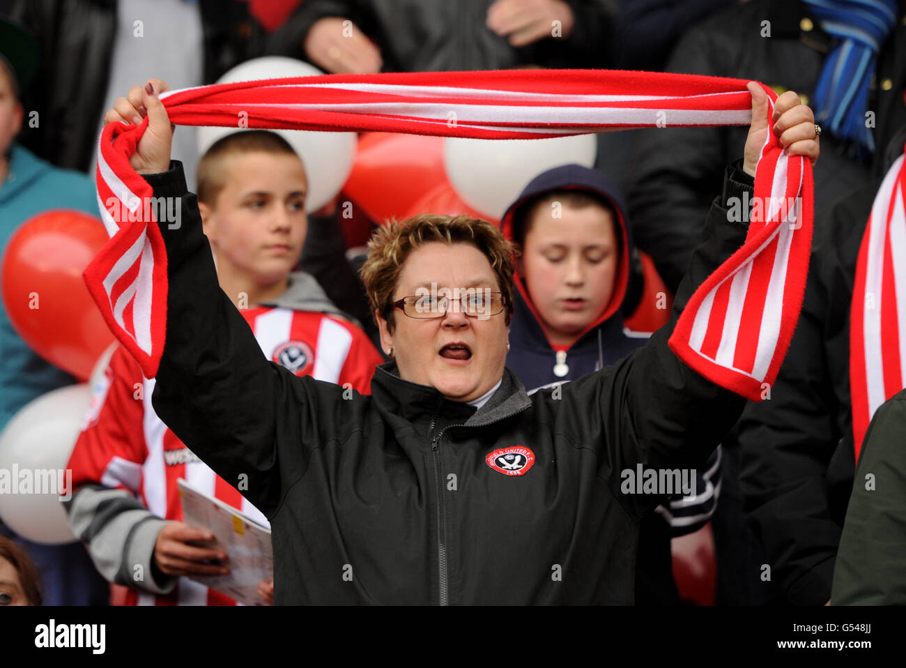 A Sheffield United fans shows his support in the stands during the ...