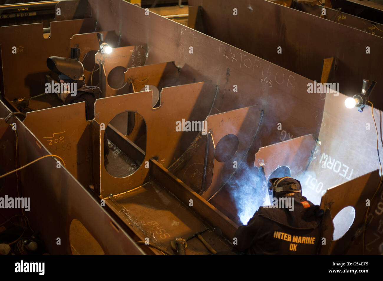 Shipbuilding scenes inside Ferguson Marine Shipyard, in Port Glasgow ...